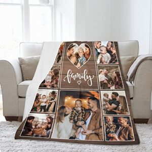 Custom Blankets with Photos, Personalized Family Blankets with Heart for Family Mom Dad Couples Baby, Custom Photos Collage Throw Blanket for Birthday Christmas Anniversary Halloween Mother's Day