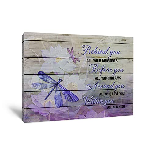 Purple Dragonfly Gifts for Women, Inspirational Quotes Canvas Wall Art for Office Apartment Bedroom Rustic Dragonfly Lotus Motivational Wall Decor Paintings Artwork for Home, Ready to Hang 12"X8"