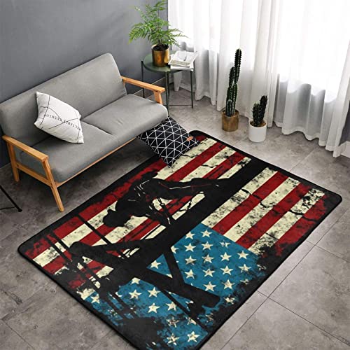 American Flag Electric Cable Lineman Rugs Non-Slip Home Decoration for Bedroom Living Playing Room Kitchen 60"x39"