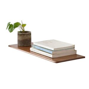 pibm stylish simplicity shelf wall mounted floating rack shelves solid wood storage smooth corners save space bookshelf bathroom rack bearing strong,4 sizes, walnut color , 60x17cm