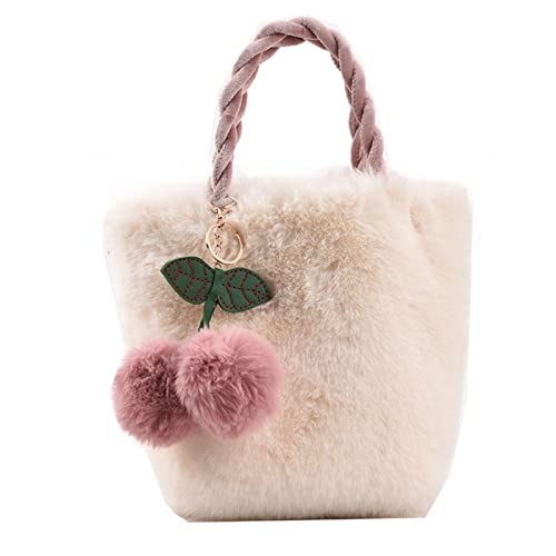 A/R Fluffy Tote Bag Y2K Plush Crossbody Bag Fluffy Shoulder Bag Cute Cherry Accessory Handbag for Women Girls White