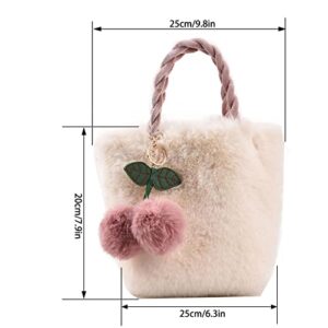 A/R Fluffy Tote Bag Y2K Plush Crossbody Bag Fluffy Shoulder Bag Cute Cherry Accessory Handbag for Women Girls White