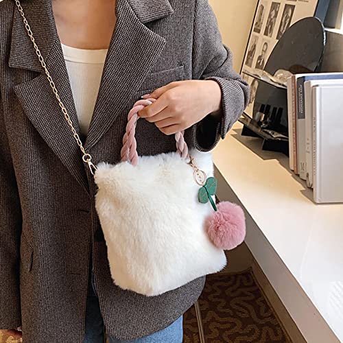 A/R Fluffy Tote Bag Y2K Plush Crossbody Bag Fluffy Shoulder Bag Cute Cherry Accessory Handbag for Women Girls White