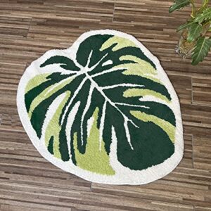 thrilrug monstera leaf area tufted rugs non slip bath mat tufted rug,ultra soft washable children play plant leaves shaped kids pets floor mat carpet for bedroom,living room green 2.2’×3′