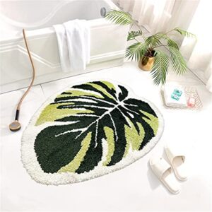 THRILRUG Monstera Leaf Area Tufted Rugs Non Slip Bath Mat Tufted Rug,Ultra Soft Washable Children Play Plant Leaves Shaped Kids Pets Floor Mat Carpet for Bedroom,Living Room Green 2.2'×3'