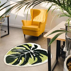 THRILRUG Monstera Leaf Area Tufted Rugs Non Slip Bath Mat Tufted Rug,Ultra Soft Washable Children Play Plant Leaves Shaped Kids Pets Floor Mat Carpet for Bedroom,Living Room Green 2.2'×3'