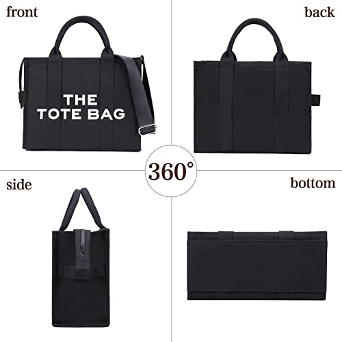 Canvas Tote Bags for Women The Tote Bag Dupe Trendy Handbag Tote Purse with Zipper Canvas Crossbody Bag Black