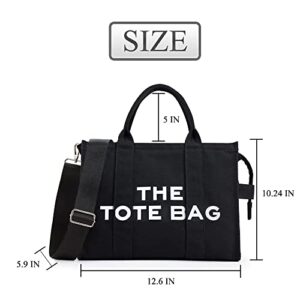 Canvas Tote Bags for Women The Tote Bag Dupe Trendy Handbag Tote Purse with Zipper Canvas Crossbody Bag Black