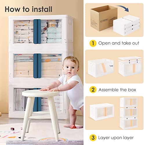 Storage Cabinet Plastic-3Pack,Baby Clothes Organization and Storage 76Quart/19Gallon White Stackable Toy Storage with Lids, Collapsible Storage Box with Wheels Plastic Containers Storage Bins for Kids/Children Room