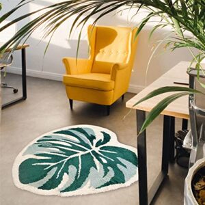 thrilrug monstera leaf area tufted rugs non slip bath mat tufted rug,ultra soft washable children play plant leaves shaped kids pets floor mat carpet for bedroom,living room green 2.2’×3′