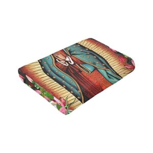 Our Lady of Guadalupe Virgin Mary Blessed Mother Virgen with Flowers(1) Flannel Fleece Throw Blankets Super Soft Cozy Warm Black 50inx40in