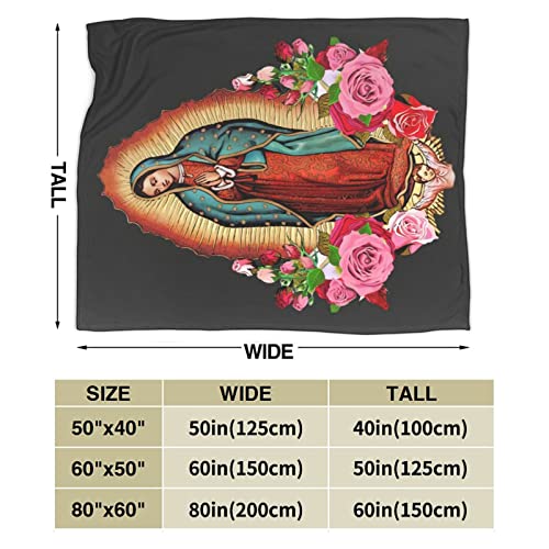 Our Lady of Guadalupe Virgin Mary Blessed Mother Virgen with Flowers(1) Flannel Fleece Throw Blankets Super Soft Cozy Warm Black 50inx40in