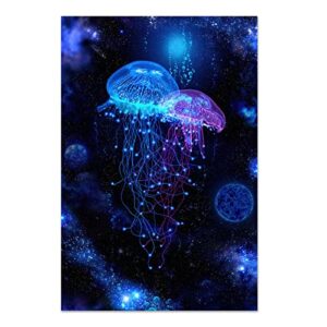 jellyfish canvas poster trippy marine life wall art galaxy universe pictures bathroom bedroom wall decor gift for boys girls, unframed 40x60cm