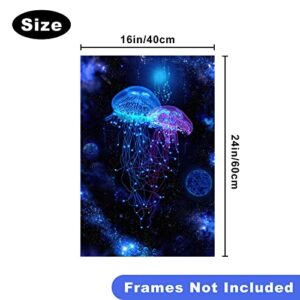 Jellyfish Canvas Poster Trippy Marine Life Wall Art Galaxy Universe Pictures Bathroom Bedroom Wall Decor Gift for Boys Girls, Unframed 40x60cm