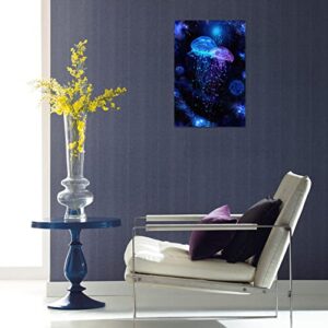 Jellyfish Canvas Poster Trippy Marine Life Wall Art Galaxy Universe Pictures Bathroom Bedroom Wall Decor Gift for Boys Girls, Unframed 40x60cm