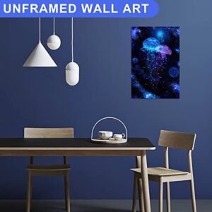 Jellyfish Canvas Poster Trippy Marine Life Wall Art Galaxy Universe Pictures Bathroom Bedroom Wall Decor Gift for Boys Girls, Unframed 40x60cm