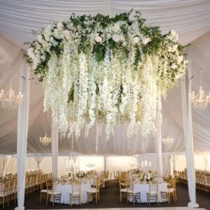 CEWOR 36 Pack Wisteria Hanging Flowers 3.7 Feet Artificial Flowers Fake Wisteria Vine Hanging Garland Silk Flowers String for Wedding Party Home Greenery Wall Decor (White)