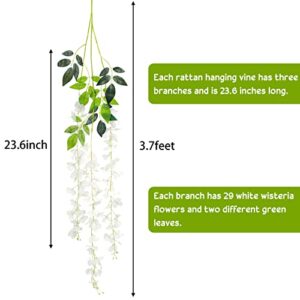 CEWOR 36 Pack Wisteria Hanging Flowers 3.7 Feet Artificial Flowers Fake Wisteria Vine Hanging Garland Silk Flowers String for Wedding Party Home Greenery Wall Decor (White)