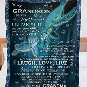 Personalized to My Grandson Blanket from Mimi Never Forget That I Love You Sea Turtle Custom Name Grandsons Gifts Fleece Sherpa Blanket for Birthday Christmas Xmas Graduation, Multi Color