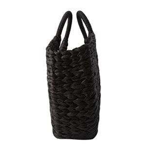 JUNYY Summer Beach Round Bucket Tote Bag For Women Woven Straw Bag Handmade Bohemian Rattan Handbag(Black)