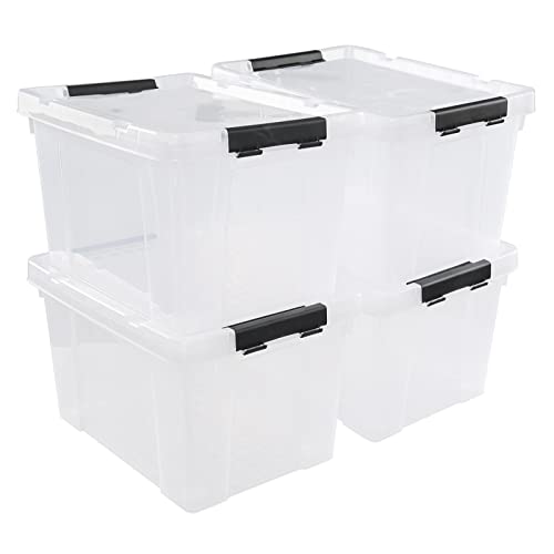 Yuright 22 Quart Clear Storage Tote with Wheels, 4 Pack Organizer Bin