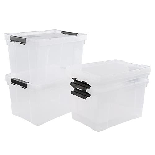 Yuright 22 Quart Clear Storage Tote with Wheels, 4 Pack Organizer Bin