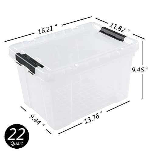 Yuright 22 Quart Clear Storage Tote with Wheels, 4 Pack Organizer Bin