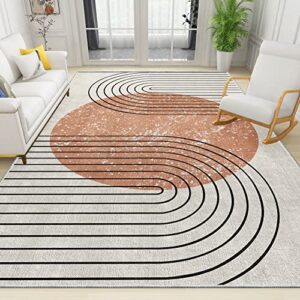 tritard mid century boho abstract area rug modern geometry line art home decor easy clean rug soft non-shedding non-slip backing rugs floor carpet for living room bedroom, 8’x10′