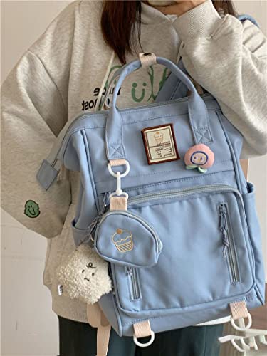 Kawaii Backpack Purse Back to School Aesthetic Bag Large Capacity (Blue)