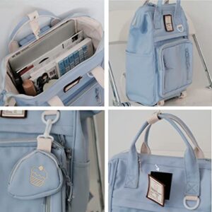 Kawaii Backpack Purse Back to School Aesthetic Bag Large Capacity (Blue)