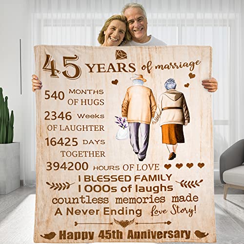 BLAMEZI 45 Years 45th Anniversary Throw Blanket Gifts, Gift for 45th Wedding Anniversary Valentine Gifts for Her Him Wife Husband Mom Dad Grandpa Grandma