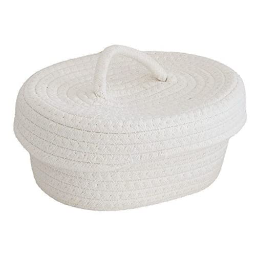 Atyhao Storage Bins,Desktop Storage Box with Lid Handmade Cotton Rope Storage Basket for Makeup Sundries Snack Needles (Milky White)