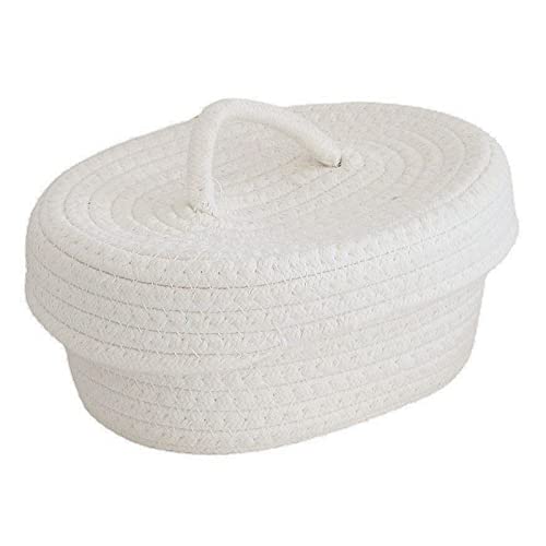 Atyhao Storage Bins,Desktop Storage Box with Lid Handmade Cotton Rope Storage Basket for Makeup Sundries Snack Needles (Milky White)