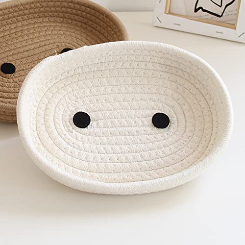 Atyhao Storage Bins,Desktop Storage Box with Lid Handmade Cotton Rope Storage Basket for Makeup Sundries Snack Needles (Milky White)