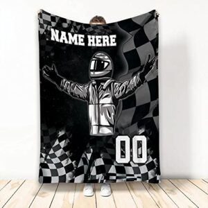 OhaPrints Custom Racing Lover Racer Checkered Flag Unique Gift Personalized Name Number Soft Sherpa Throw Blankets Cozy Fuzzy Fleece Throws for Tv Sofa Couch Comfy Fluffy Blanket 30X40 50X60 60X80