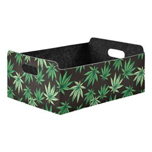 cataku foldable storage basket marijuana leaves collapsible felt storage bins with handle drawer organizer bin cube shelf box for organizing closet clothes office books bedroom