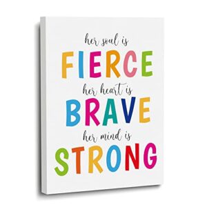 motivational wall art, colorful canvas prints, her soul is fierce, girls room decor, nursery decor, kids room classroom office inspiration, 1 sets 12×15 inch framed – 002