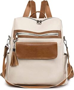 leather backpack purse for women pu medium size travel backpack trendy anti theft handbags and shoulder bag (white)