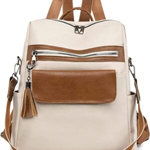 Leather Backpack Purse for Women PU Medium Size Travel Backpack Trendy Anti Theft Handbags and Shoulder Bag (White)