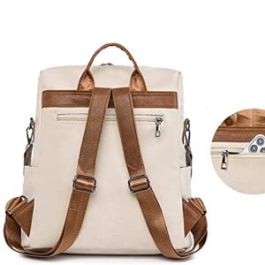 Leather Backpack Purse for Women PU Medium Size Travel Backpack Trendy Anti Theft Handbags and Shoulder Bag (White)