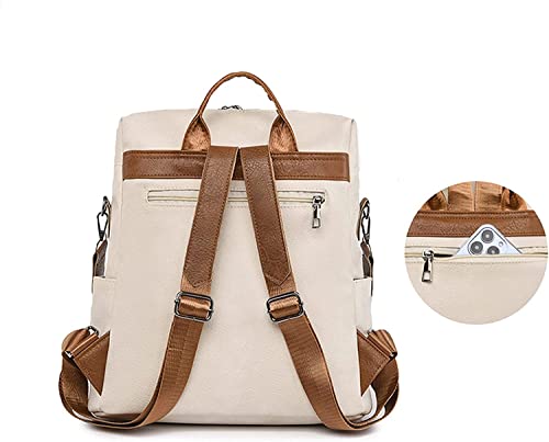 Leather Backpack Purse for Women PU Medium Size Travel Backpack Trendy Anti Theft Handbags and Shoulder Bag (White)