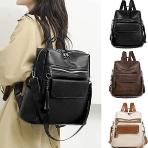 Leather Backpack Purse for Women PU Medium Size Travel Backpack Trendy Anti Theft Handbags and Shoulder Bag (White)