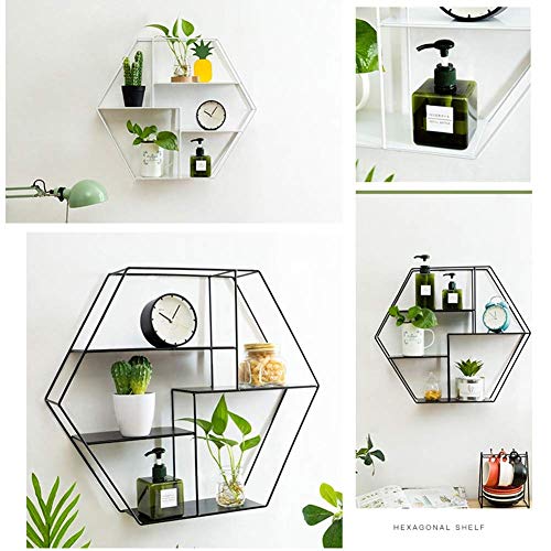 PIBM Stylish Simplicity Shelf Wall Mounted Floating Rack Shelves Hexagon Iron Art Storage Display Stand Study Room Shop Strong Bearing Capacity,2 Colors,4 Layers, Awhite , 52x11x45cm