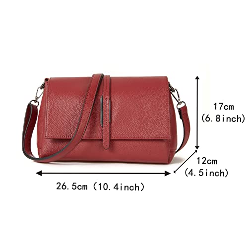 SHESTORY Women Genuine Leather Shoulder Bags Crossbody Purses for Lady Handbag (Wine)