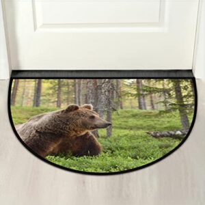 amelia sharpe welcome half round door mat forest wild brown bear washable home kitchen art restaurant office floor mats non slip and durable doormats decor 18×30 inch