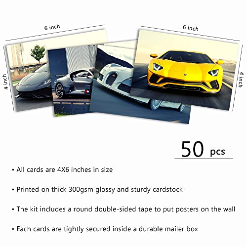 Car Posters for Boys Room,Car Wall Collage Kit for Wall Art Prints,Car Pictures Dorm Room Decor for Teen Boys (50pcs 4x6 inch）