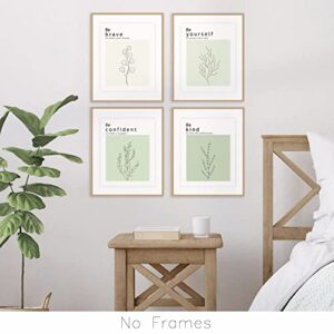 Sage Green Wall Art Office Decor, Inspirational Wall Art for Bedroom | Home Office | Classroom, Positive Motivational Affirmations Quotes Poster, Minimalist Botanical Aesthetic Room Decor Prints for Woman Men Kids, 8x10 Unframed,4PCS