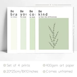 Sage Green Wall Art Office Decor, Inspirational Wall Art for Bedroom | Home Office | Classroom, Positive Motivational Affirmations Quotes Poster, Minimalist Botanical Aesthetic Room Decor Prints for Woman Men Kids, 8x10 Unframed,4PCS