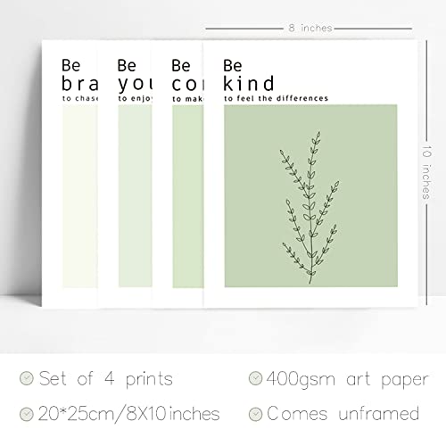 Sage Green Wall Art Office Decor, Inspirational Wall Art for Bedroom | Home Office | Classroom, Positive Motivational Affirmations Quotes Poster, Minimalist Botanical Aesthetic Room Decor Prints for Woman Men Kids, 8x10 Unframed,4PCS