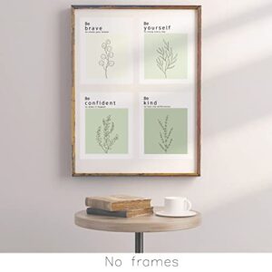 Sage Green Wall Art Office Decor, Inspirational Wall Art for Bedroom | Home Office | Classroom, Positive Motivational Affirmations Quotes Poster, Minimalist Botanical Aesthetic Room Decor Prints for Woman Men Kids, 8x10 Unframed,4PCS